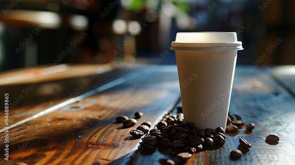 disposable cup for coffee in cafe Hot coffee in white paper cup ...