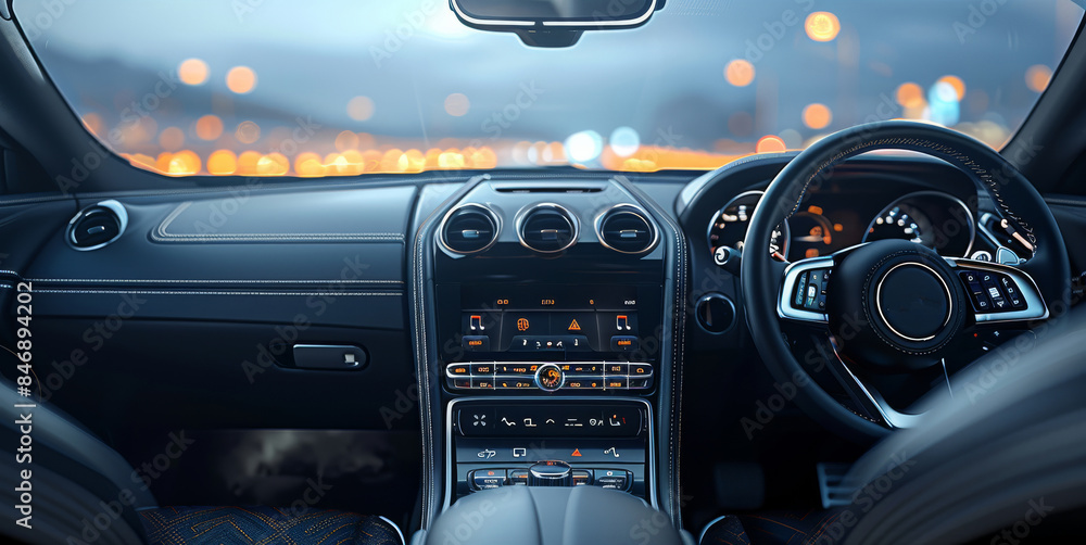 A front-facing view of a luxury car interior, focusing on the air vent ...