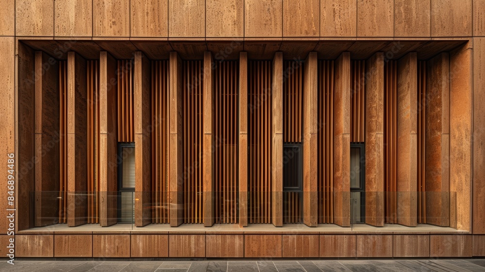 Architectural Detail of Copper Slats on Facade. A close-up view of ...