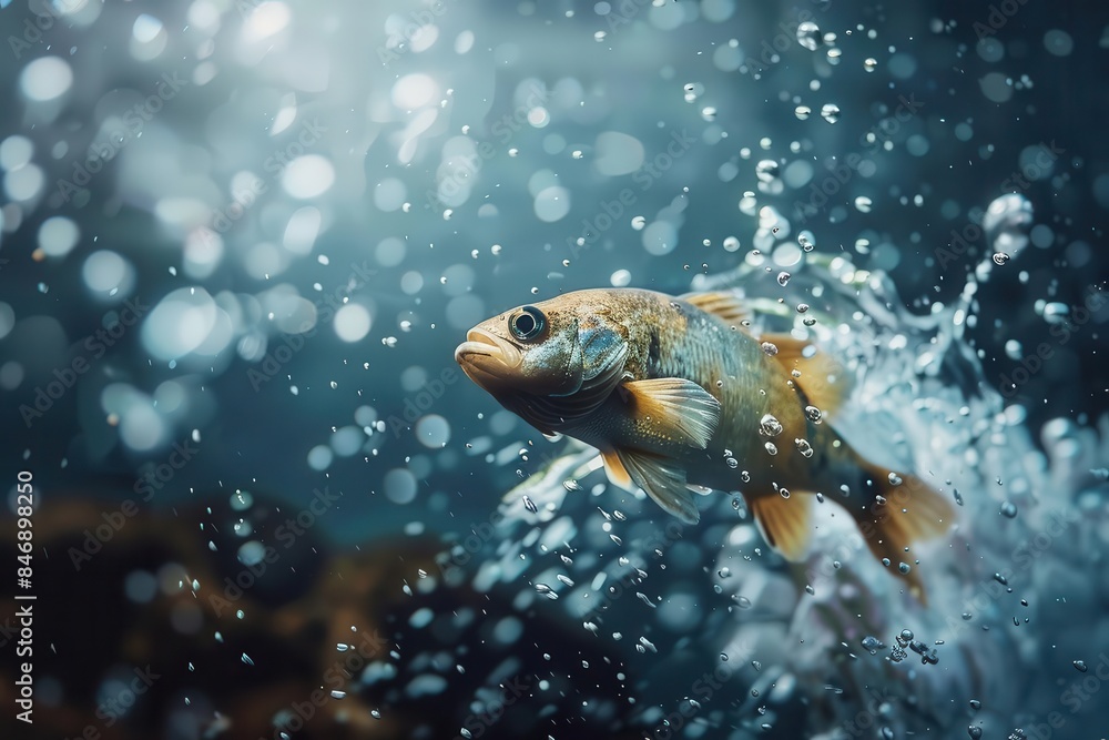 dynamic underwater photography of fish jumping out of water splashing ...