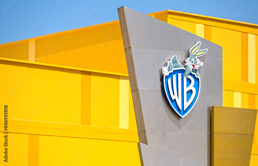 ABU DHABI - MAR 29: logotype of Warner Bros in front of entrance to the ...