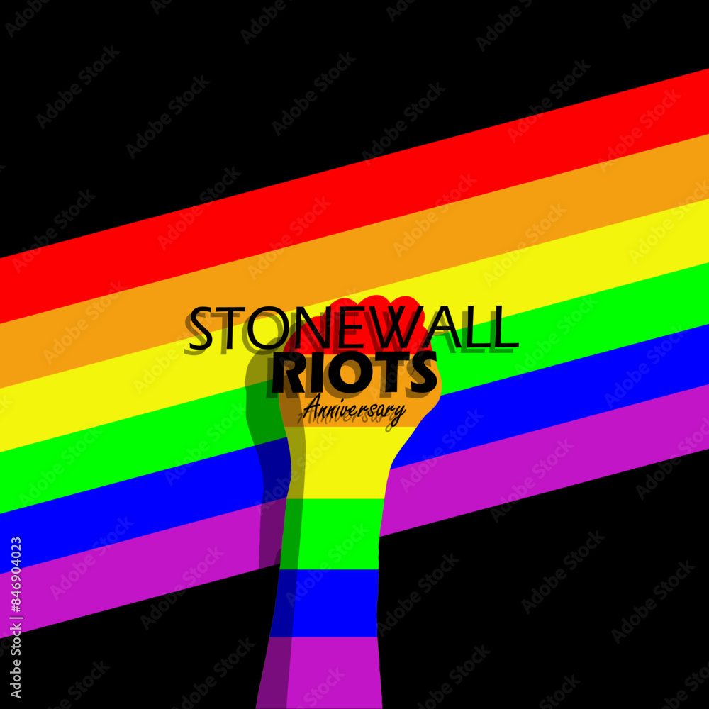 Stonewall Riots Anniversary event banner. Fists raised upwards ...