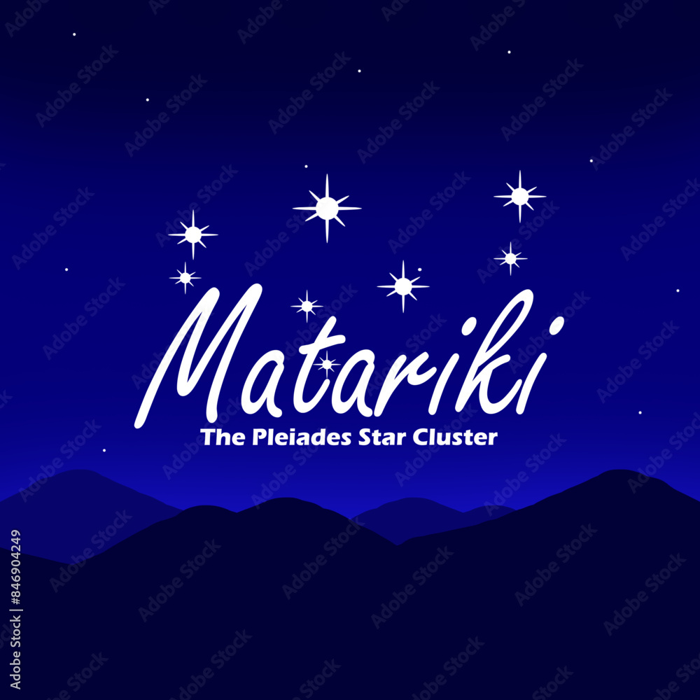 Matariki event banner. The Pleiades star cluster on night with ...