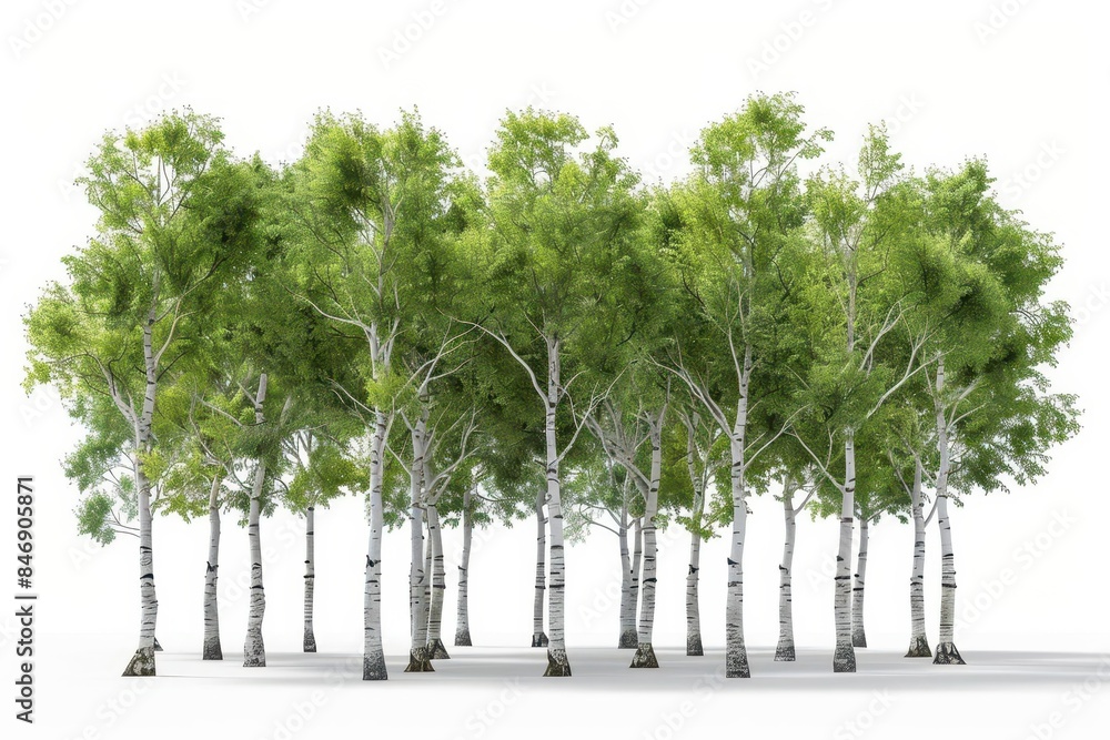 european aspen trees grove isolated on white lush green foliage and ...