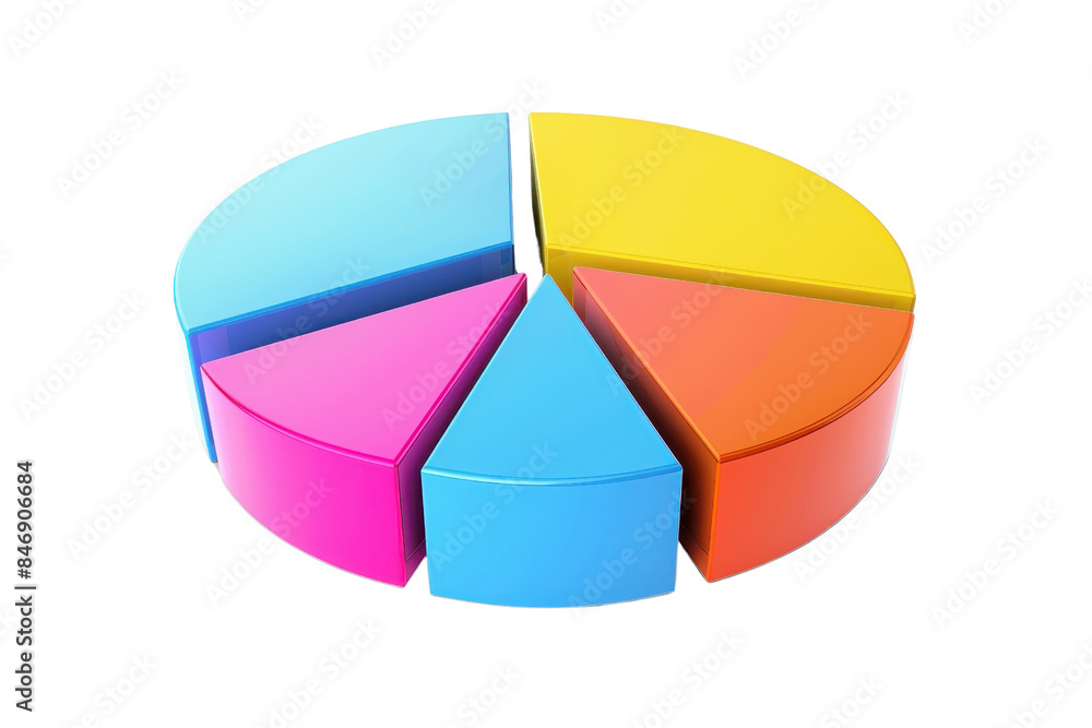 Colorful 3D pie chart with five segments on a transparent background ...