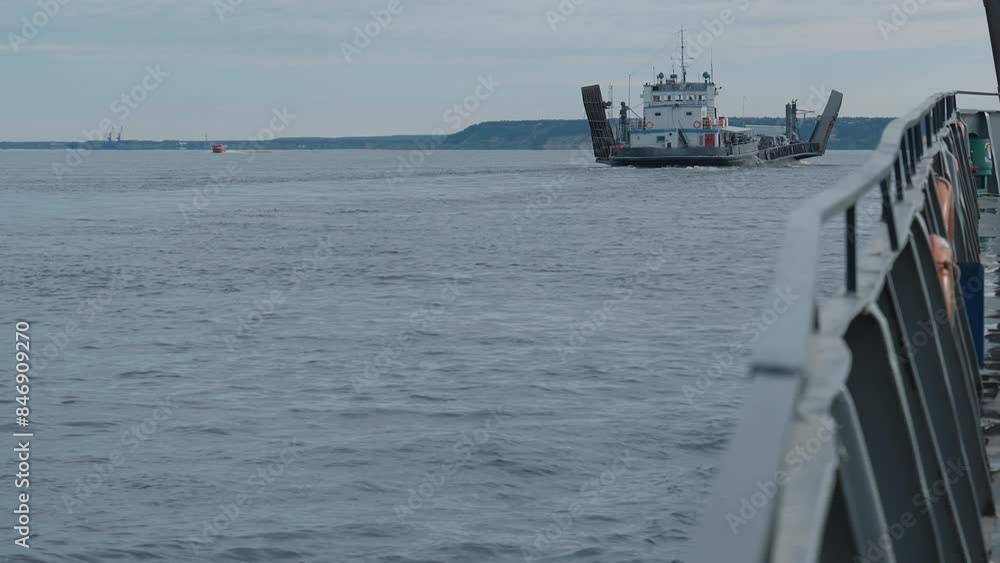 Logistics ships moving the cargo supply across the sea water. Difficult ...