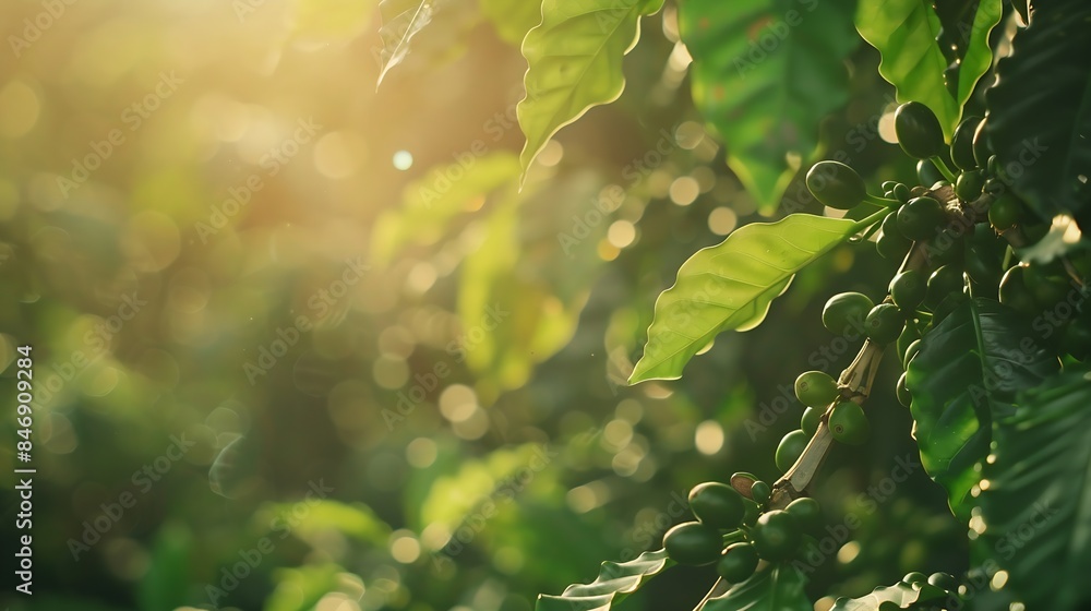 Banner Agriculture Green coffee tree growing berry bean plant Coffee ...