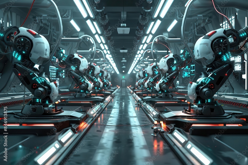 futuristic robot factory with assembly line and robotic arms ai ...