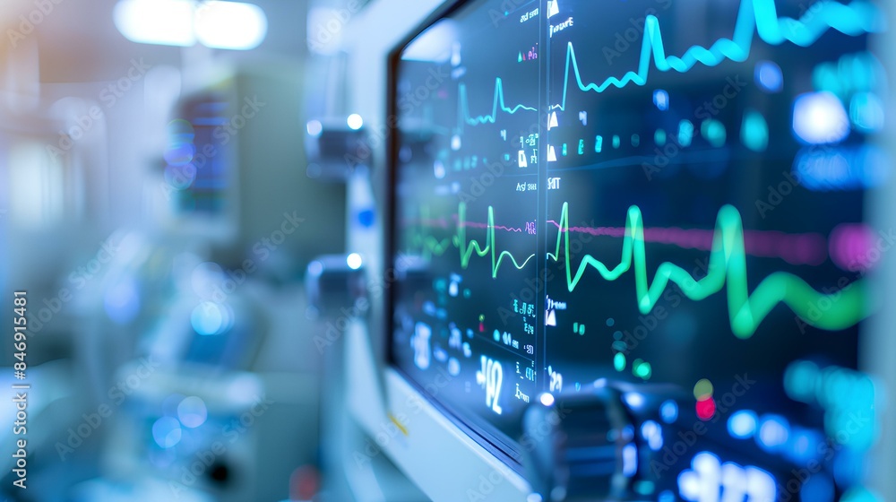Hospital Monitoring Close-up of medical monitoring devices showing ...