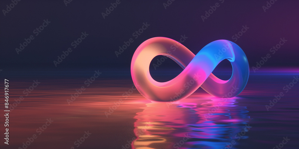 Luminous rounded infinity symbol in dark background posed in a water ...