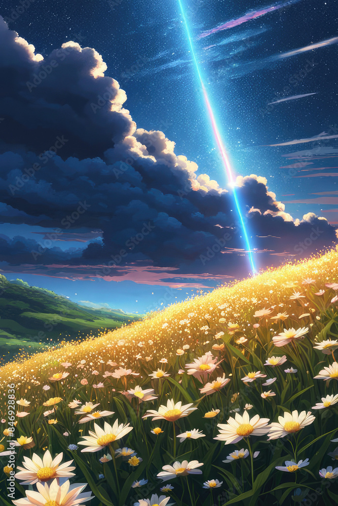 Generative AI Beautiful Niji Anime scenery of a beauty flower fields ...