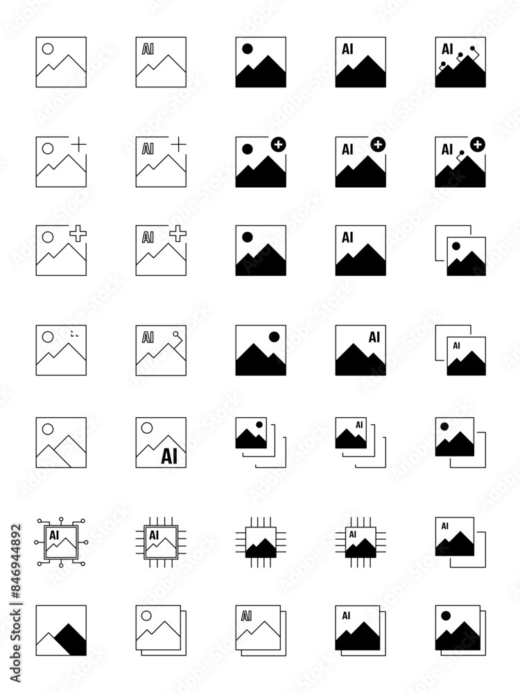 Poster 35 Editable Image gallery icons set, Ai generated Image Icon ...