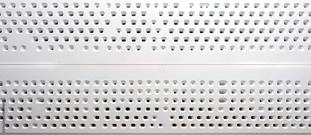 Metal with white paint is perforated with rows of holes in the wall of ...