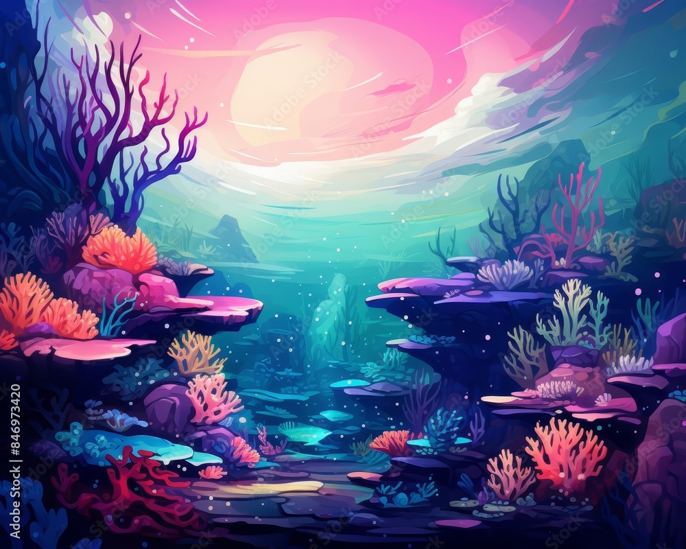 Ecotourism marine park flat design, side view, coral reef, animation ...