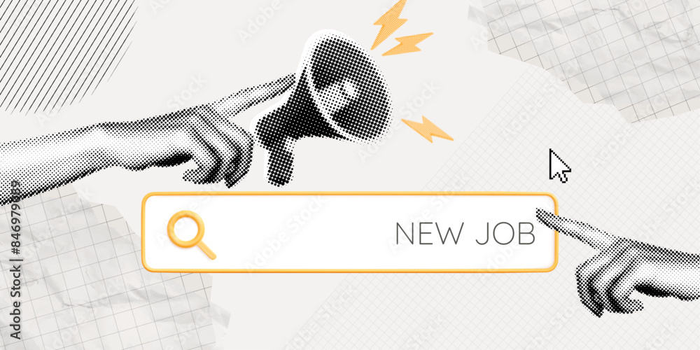 Trendy Halftone Collage Announcement for hiring new employees for job ...