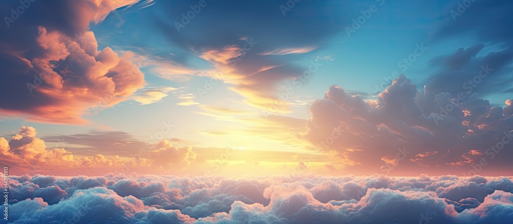 Captivating view of a sunset above the clouds from a plane, with ...