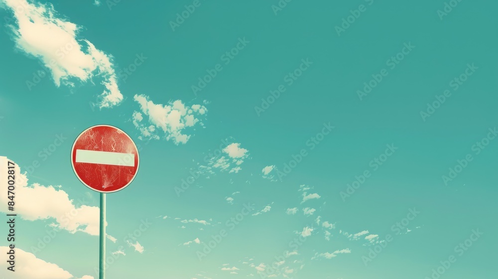 Sky background with no entry sign for vehicles blank area for text ...