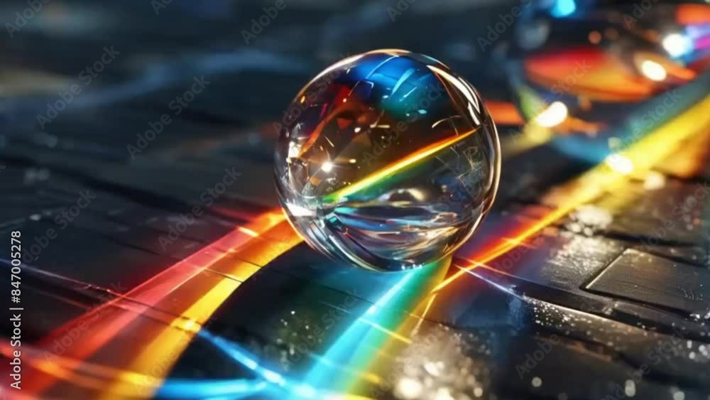 An animation depicting high-quality light refraction effects. It shows ...