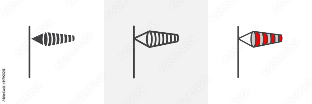 Windsock icon set. Wind vane flag vector symbol. Wind direction ...