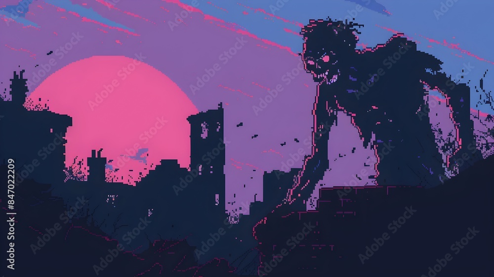 Pixel Art Animation of Lurching Deranged Gothic Zombie Attacking City ...