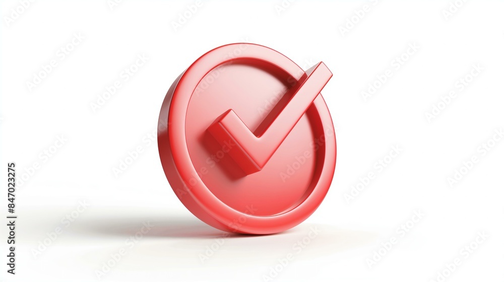 3D Red Check Mark Icon on White Background for Approval and Quality ...