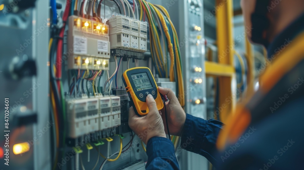 Electricity and electrical maintenance service, Engineer hand holding ...
