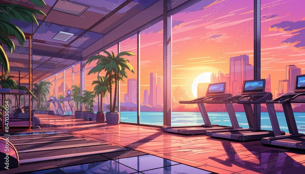 Worklife balance fitness area flat design, side view, home gym, cartoon ...