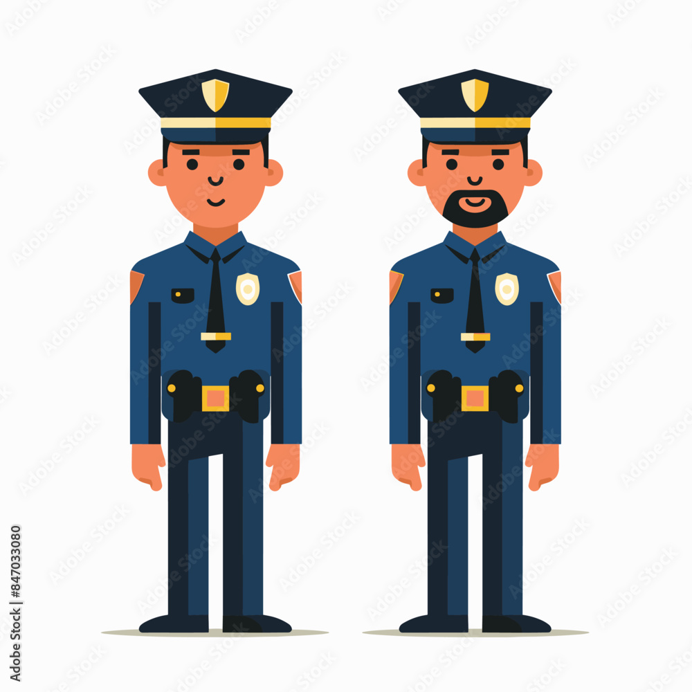 Two police officers standing side side, male, smiling, cartoon ...