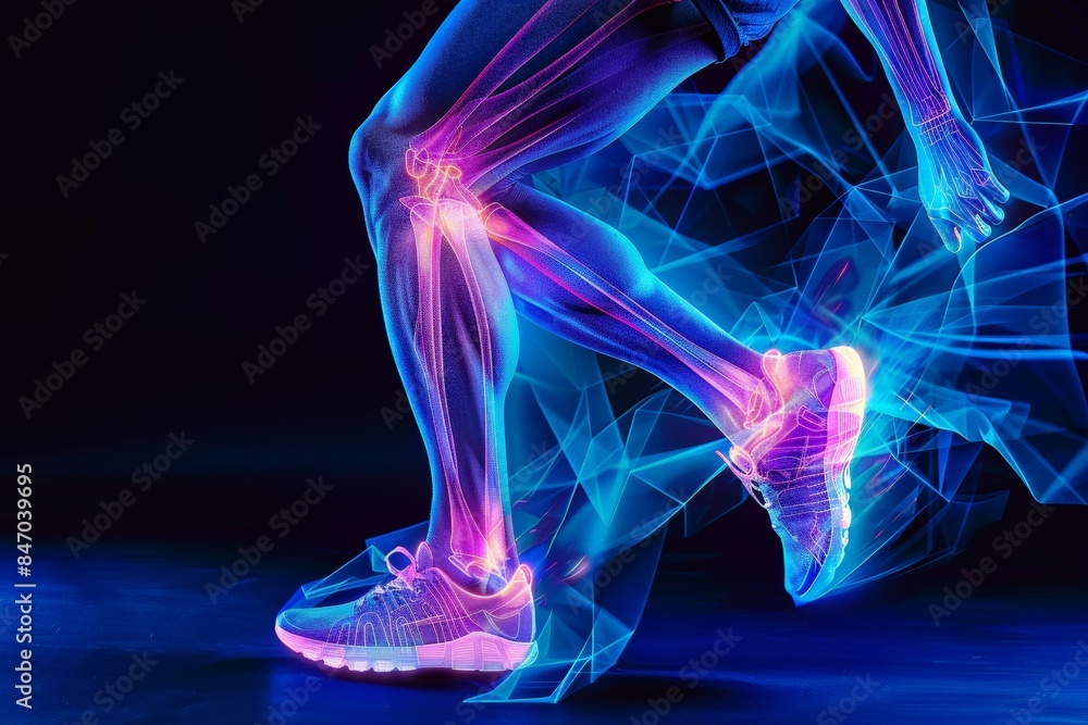 X-ray image of a runner's leg and foot, showcasing the skeletal ...