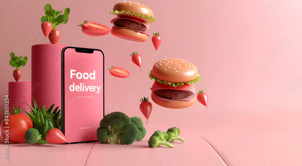 The concept of Modern food delivery mobile app kit template featuring a ...