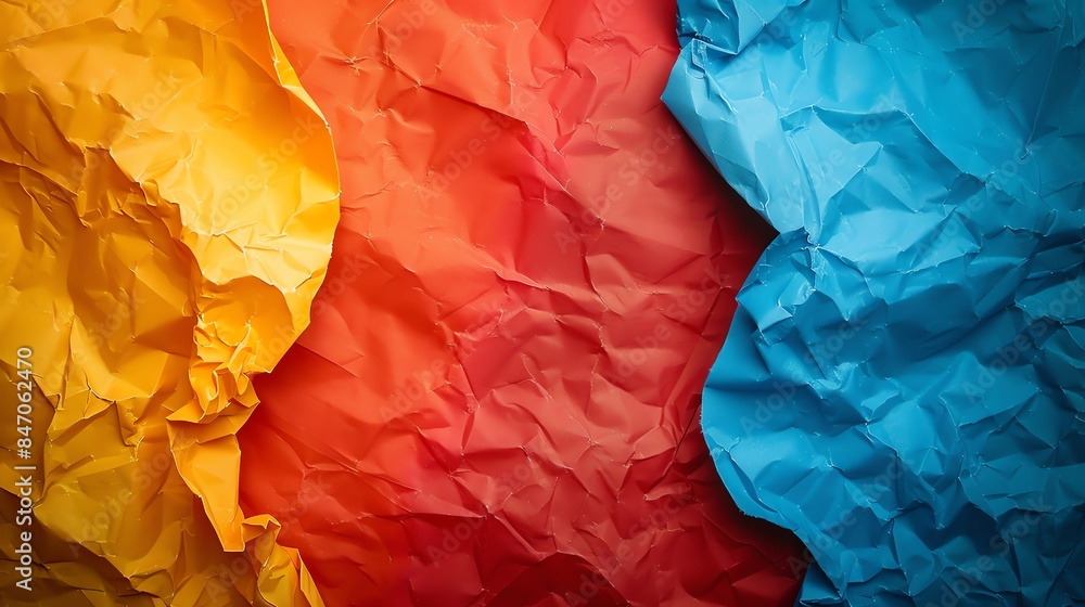 Vibrant Tri-Color Crumpled Paper Texture Abstract Background - Crumpled ...