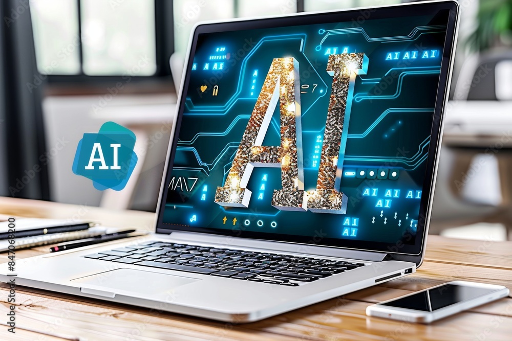 AI logo on a laptop screen, representing the integration of artificial ...