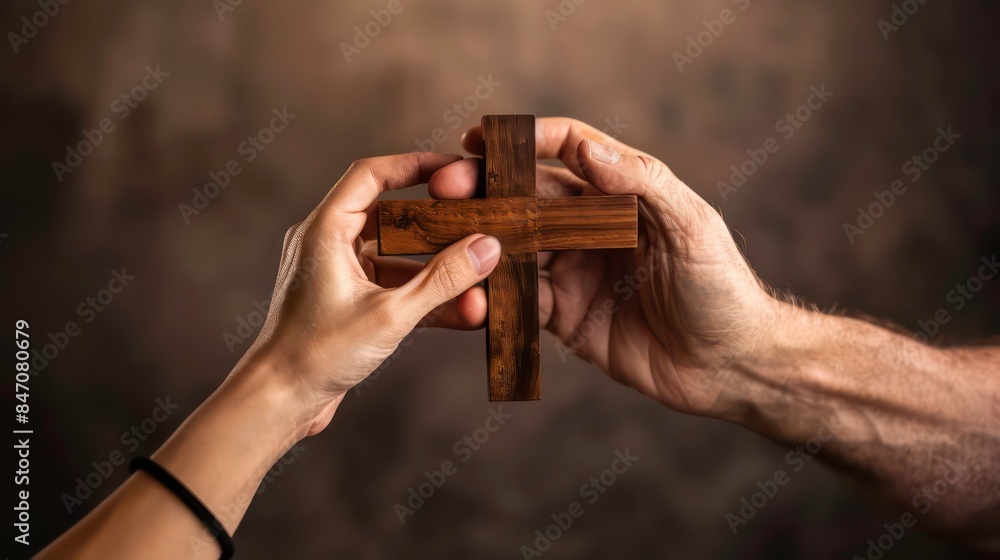 Christian proselytizing, hands of Christian man holding and passing ...