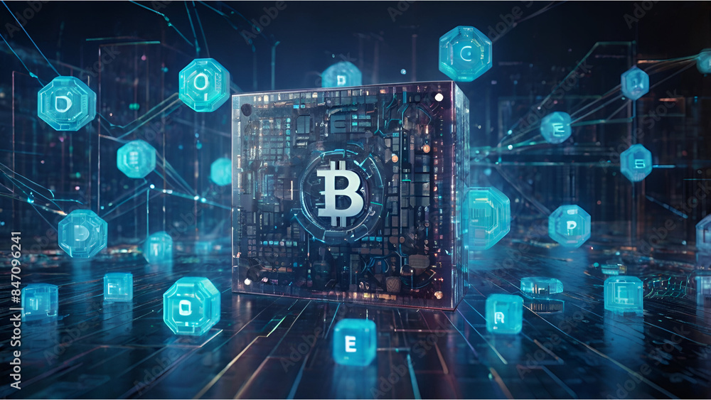 A visual representation of blockchain technology with interconnected ...