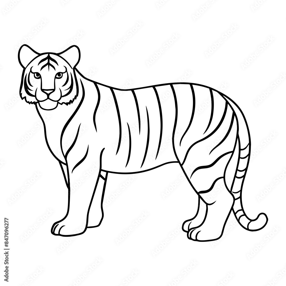 Tiger Vector Illustration Line Art - Tiger Line Art Silhouette, Animal ...