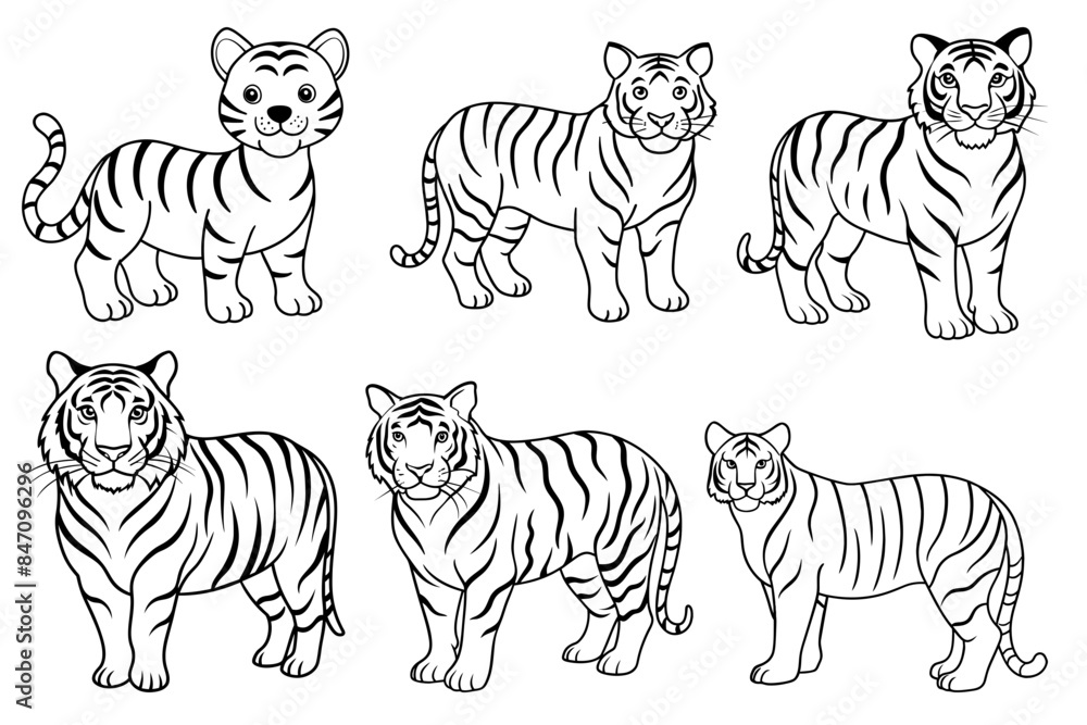 Tiger Vector Illustration Line Art - Tiger Line Art Silhouette, Animal ...