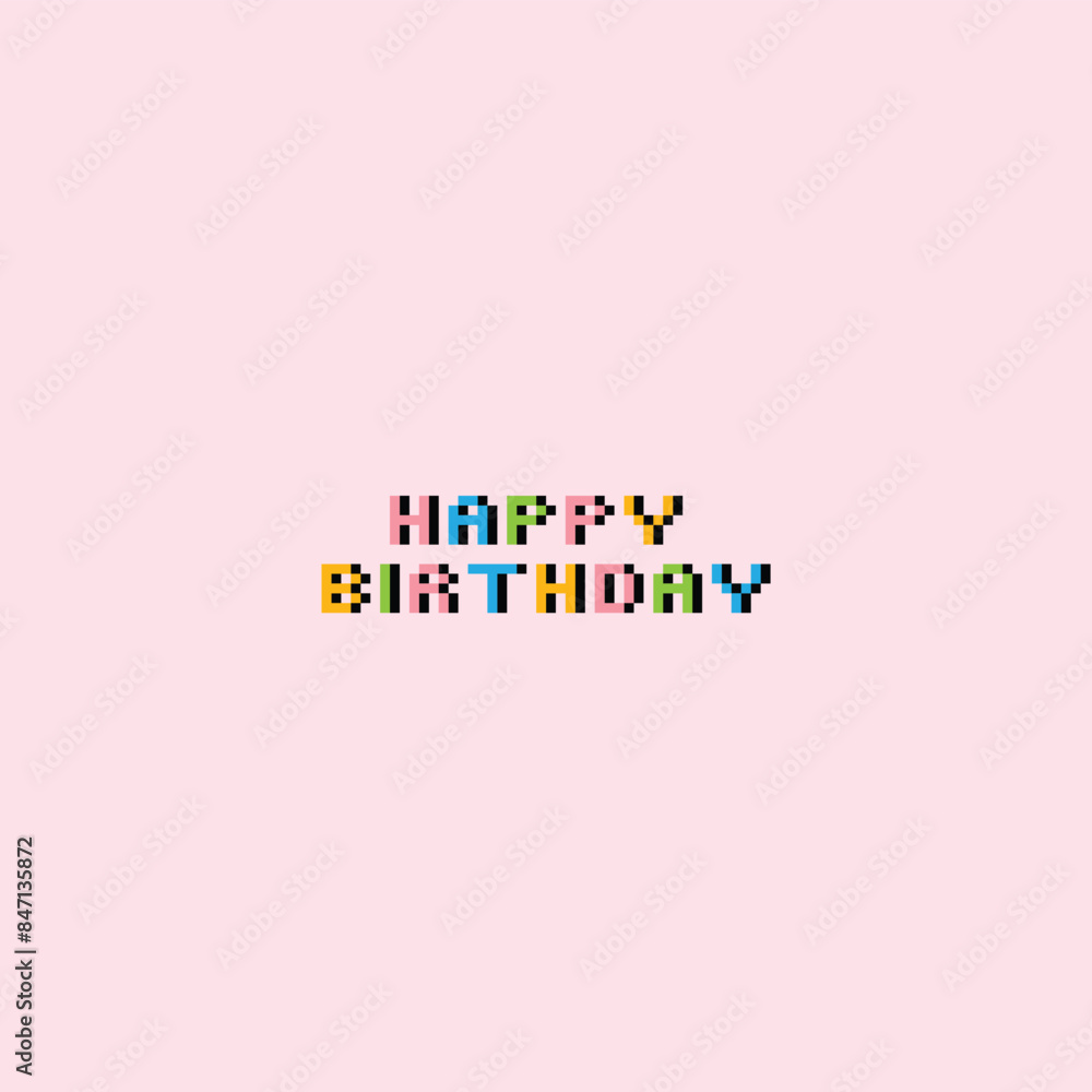 pixel happy birthday icon 8 bit, pixel art birthday icon card logo ...