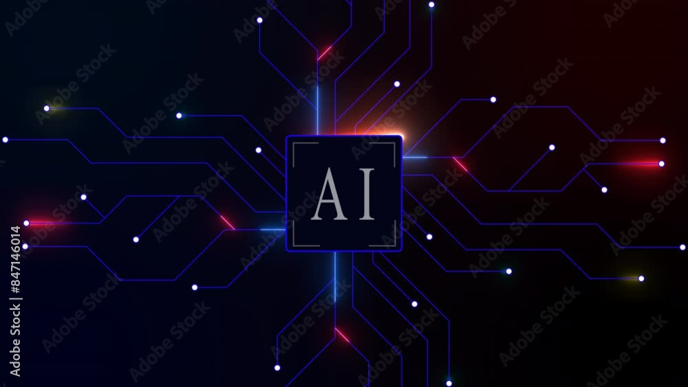 Animated circuit board background, 4k animation, Ai font, saber effect, saber color, abstract ...