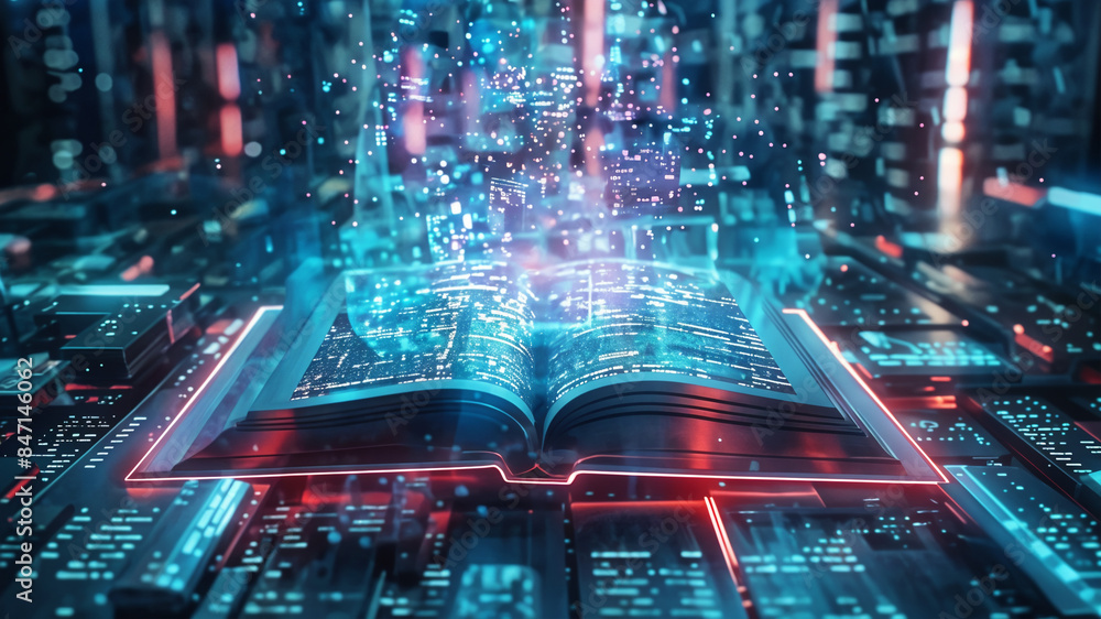 Modern Digital Book for Learning in Futuristic Style, A sleek, digital ...