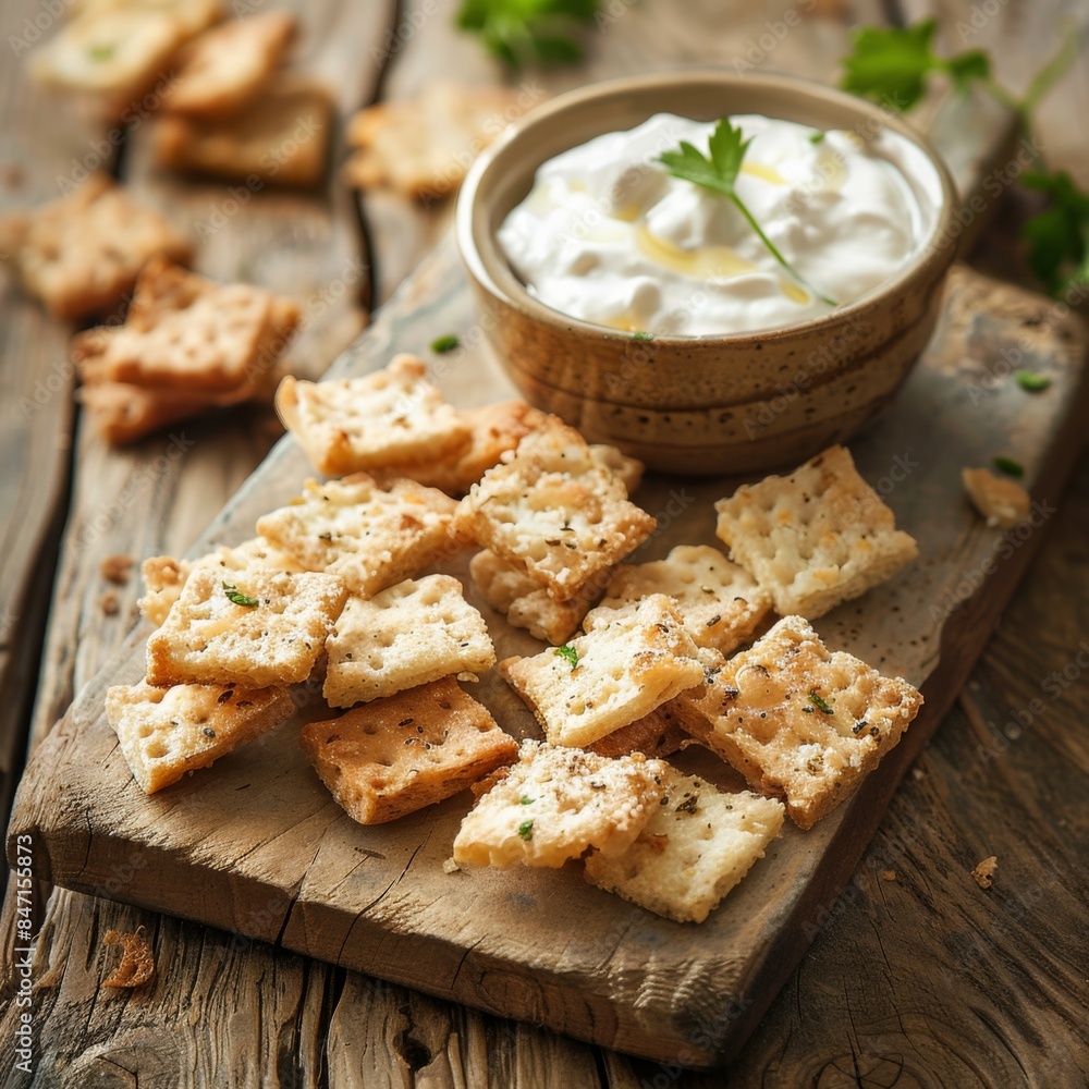 Crunchy croutons with dip, seasoning rusks, spicy biscuits, bruschetta ...