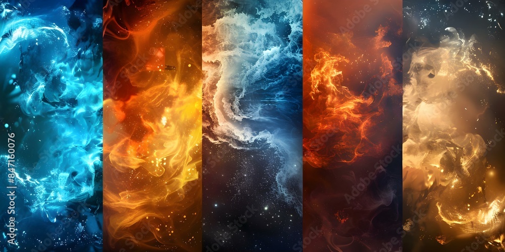 Abstract Manifestations of the Five Natural Elements Flow, Passion, Grounding, Infinity, and ...