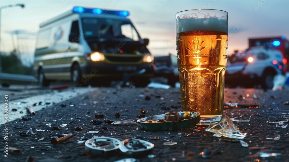 Drink and drive concept. Drunk driver holding a bottle of alcohol ...