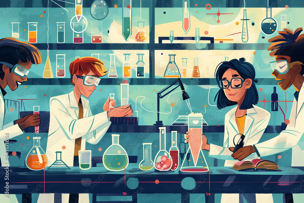 A creative clipart of a science lab with students conducting ...