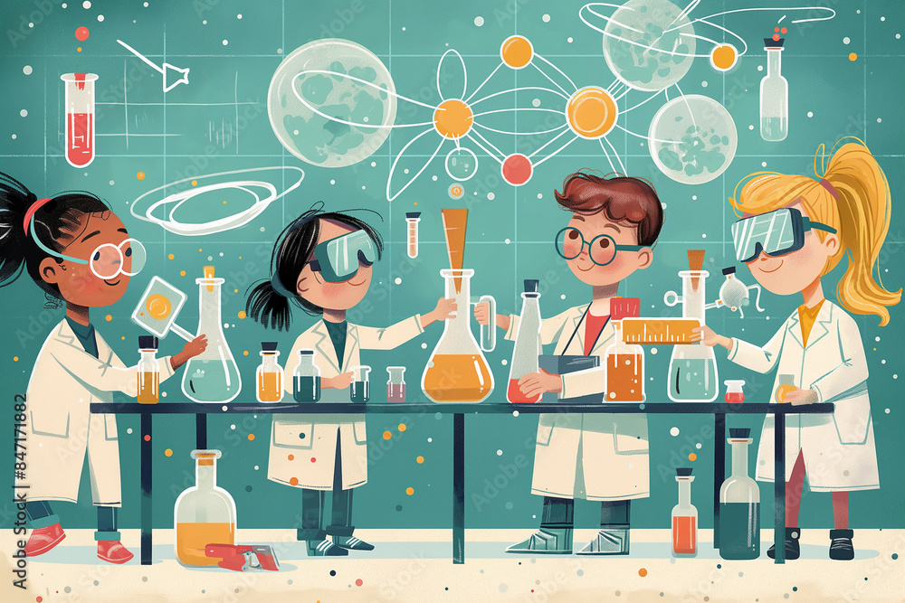A creative clipart of a science lab with students conducting ...