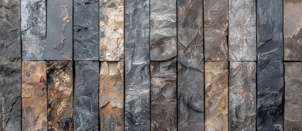 Decorative wall cladding made of narrow rectangular stripes of natural ...