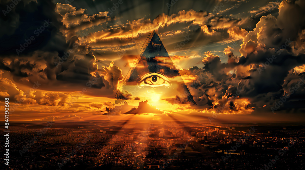 Eye of Providence All-Seeing Eye of God Pyramid in a Golden Sunset ...