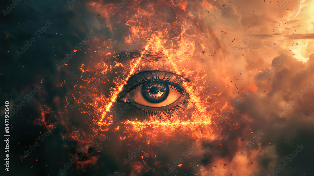 All Seeing Eye of God Burning in Fiery Triangle Eye of Providence ...