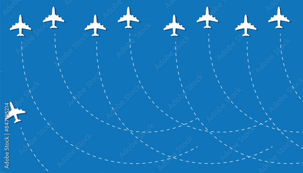 Airplane line path vector icon of air plane flight route with start ...