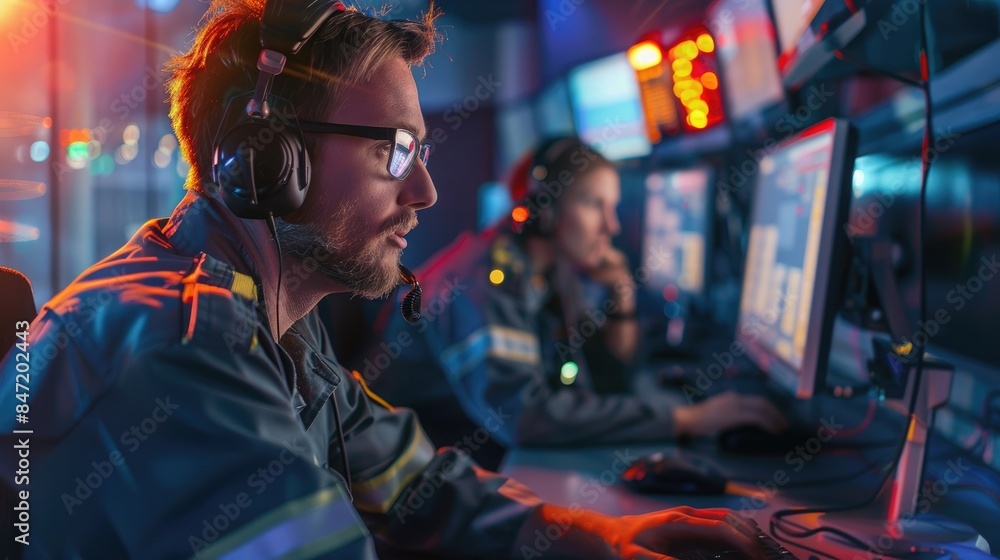Emergency-themed 911 call center for first responders, fire, police ...