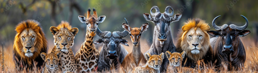 Jungle Animals in a Row - Lions, Tigers, and More in Banner Proportions ...
